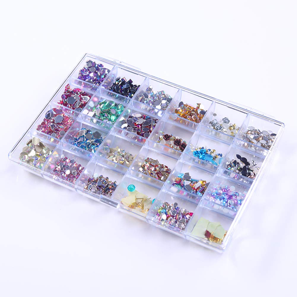 Kemaily 24 Slots Empty Clear Nail Art Decoration Storage Box Nail Glitter Rhinestone Crystal Accessories Container Storage Box