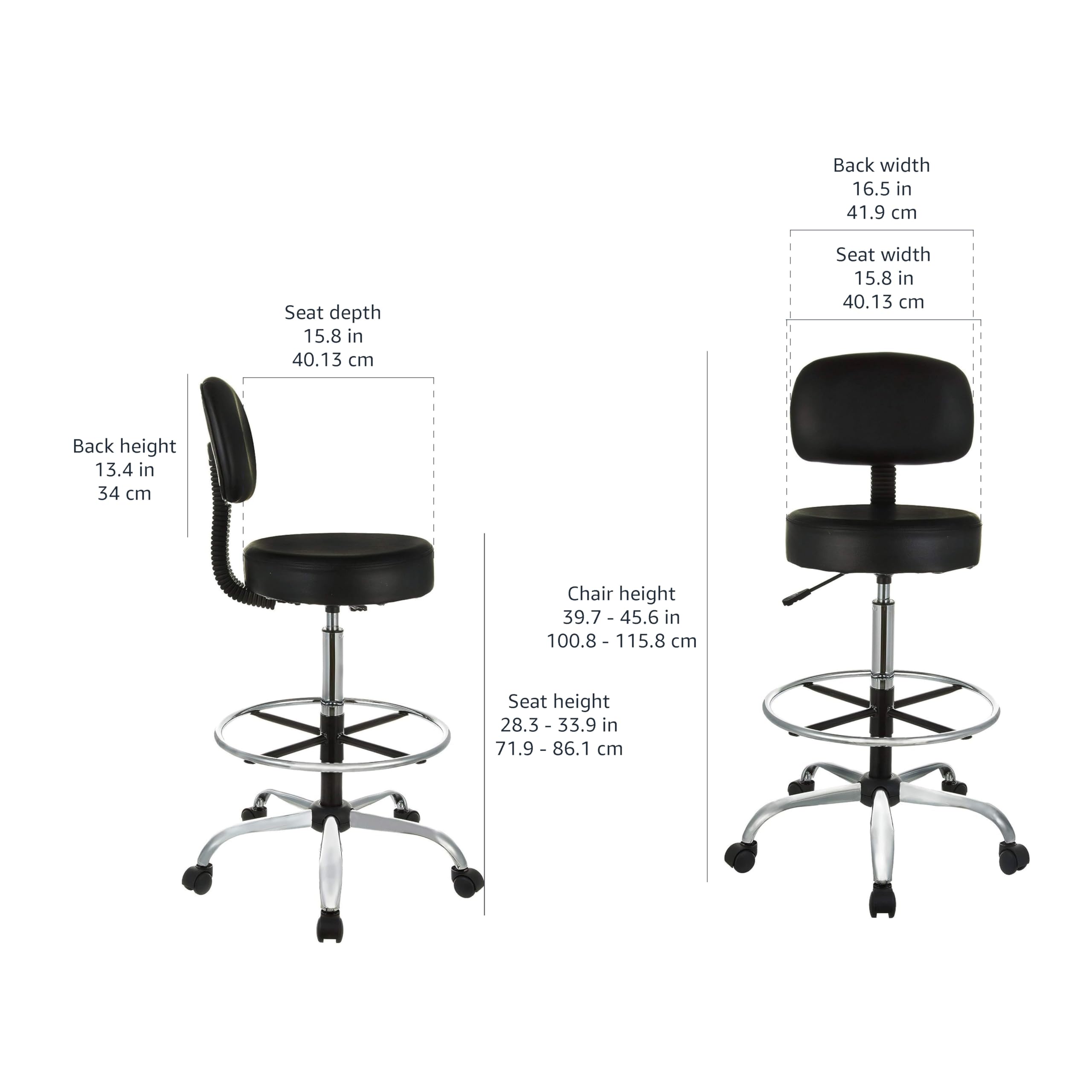Amazon Basics Multi-Purpose Adjustable Drafting Spa Bar Stool with Foot Rest and Wheels - Black