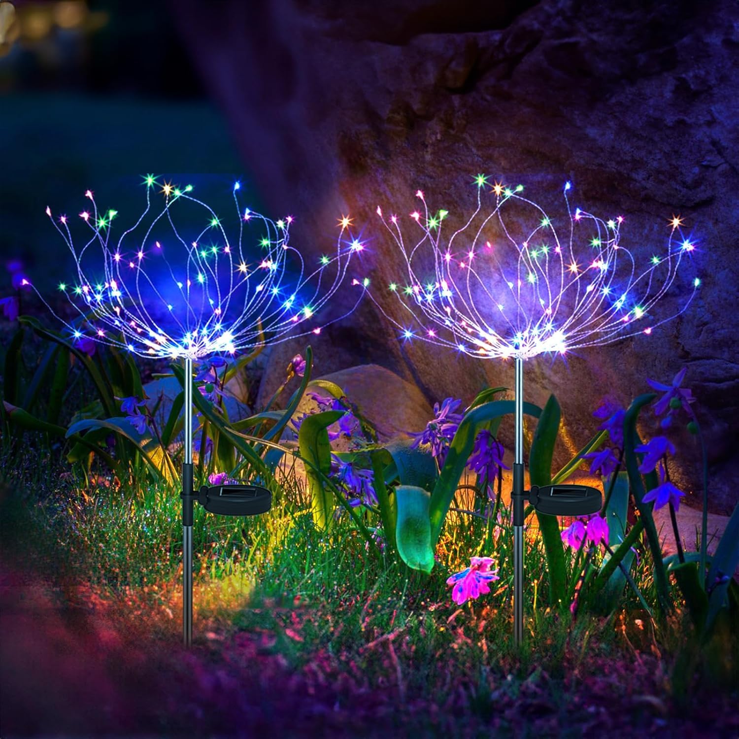 Anordsem Garden Lights Outdoor Decorations: Solar Fireworks Light Waterproof for Yard Patio Outside Decor - Led Fairy Starburst Sparklers Twinkle Lighting Pathway Lawn Flowerbed Decorative