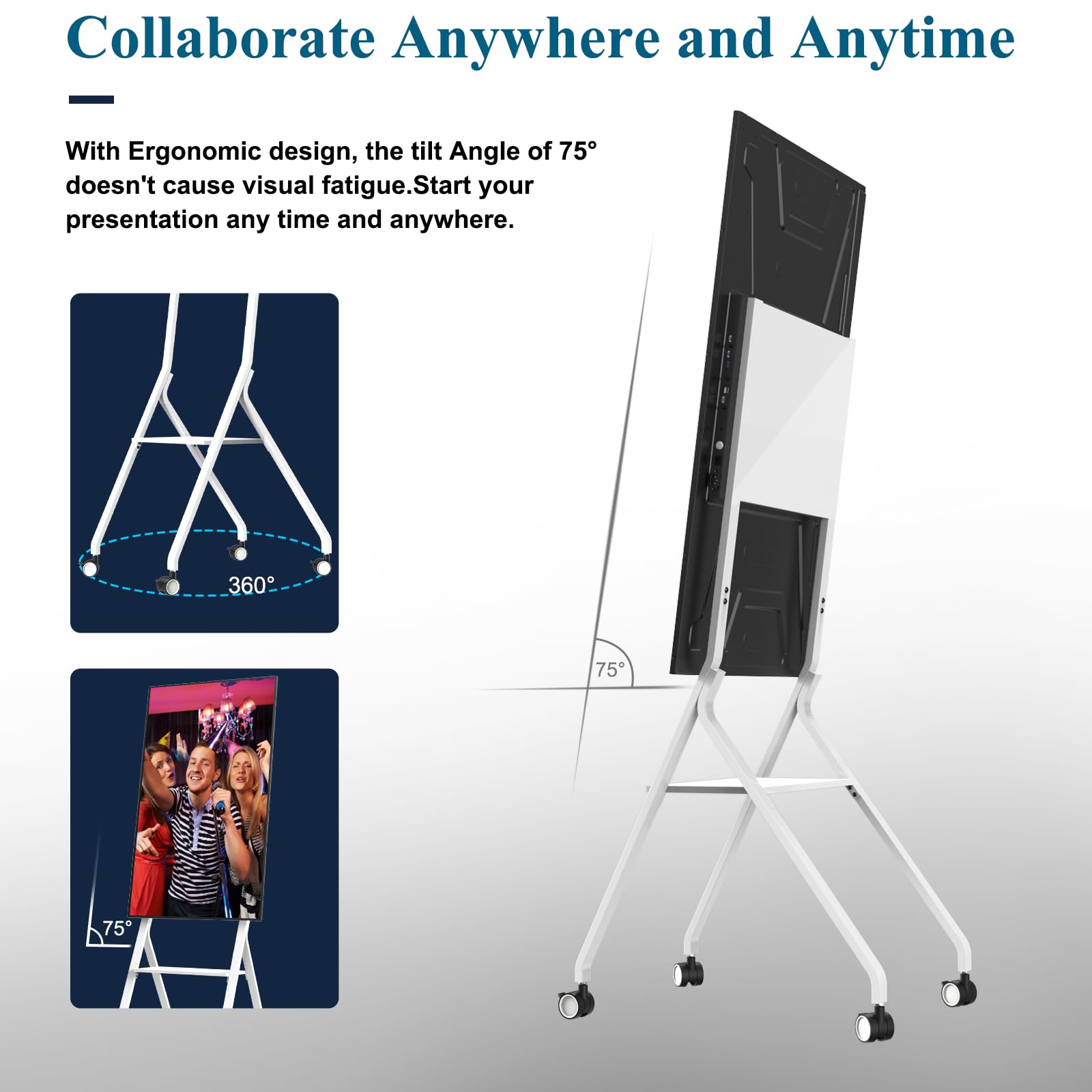 55In Flip Interactive Whiteboard, LINGHUFOX Rotating Adaptive Capacitive Electronic Whiteboard,4K Touch Screen Display Smart Board for Classroom (Board+Stand+Camera)
