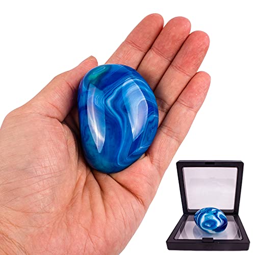 Gbuxska Blue Lace Agate Crystal Stone, Natural Blue Worry Stone Crystals and Healing Stones for Anxiety, Irregular Shape
