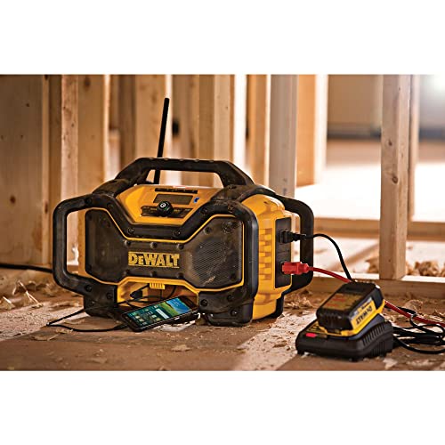DEWALT 20V MAX Bluetooth Radio, 100 ft Range, Battery and AC Power Cord Included, Portable for Jobsites (DCR025)