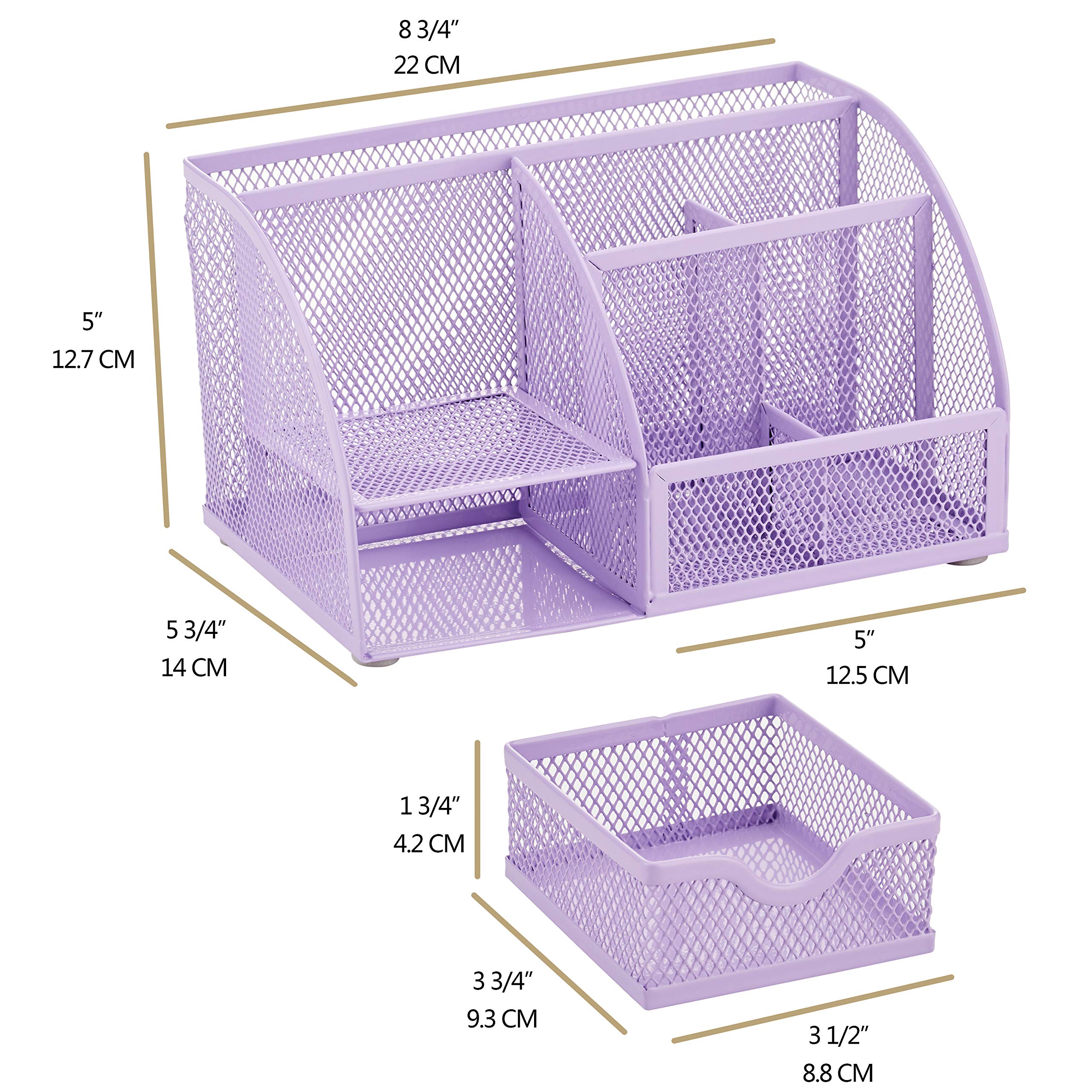 Annova Mesh Desk Organizer Office with 7 Compartments + Drawer/Desk Tidy Candy/Pen Holder/Multifunctional Organizer - Light Purple / Lavender