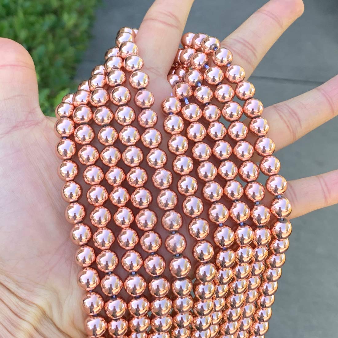 1 Strand Adabele Grade A Natural Hematite Rose Gold Plated Healing Gemstone 8mm Round Loose Beads Gem Stone Spacer (47-50pcs) for Jewelry Craft Making GFC-D8