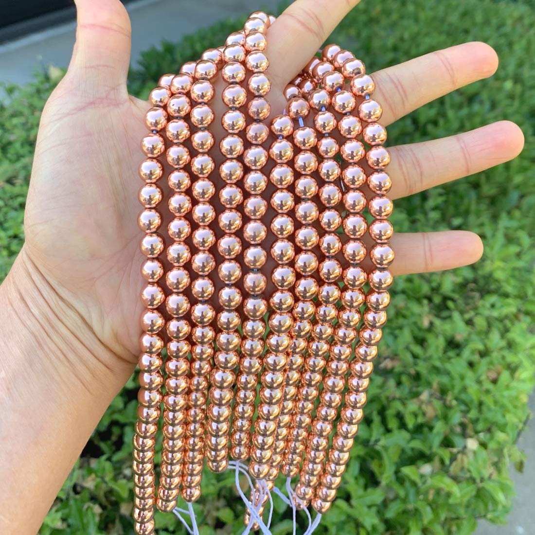 1 Strand Adabele Grade A Natural Hematite Rose Gold Plated Healing Gemstone 8mm Round Loose Beads Gem Stone Spacer (47-50pcs) for Jewelry Craft Making GFC-D8