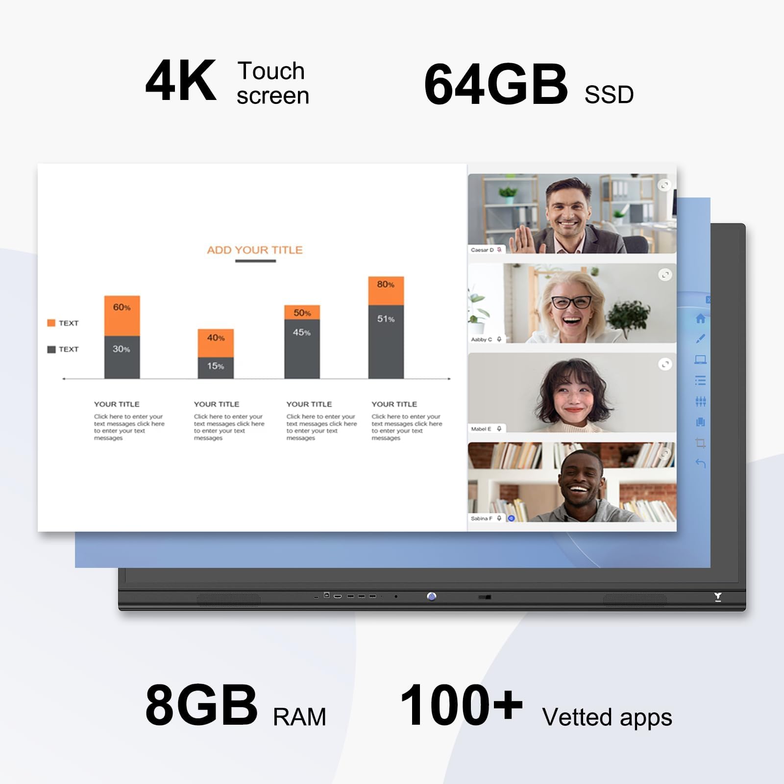 TIBURN R2 75" 4K UHD Smart Board | Smart Digital Whiteboard | All-in-One Touch Screen Computer with Open App Ecosystem, Includes Movable Stand+Wall Mount, Ideal for Office, Classroom, and Conference