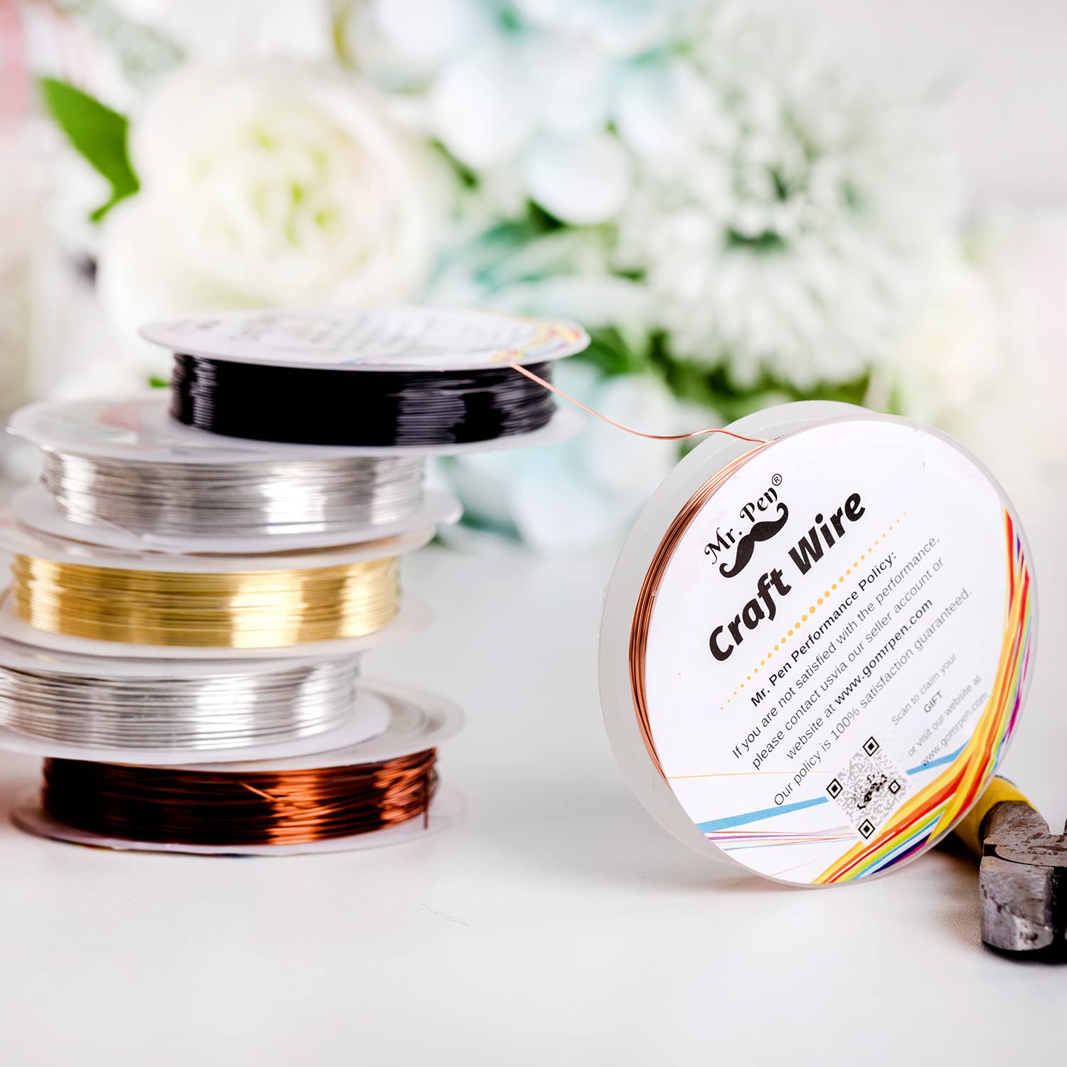 Mr. Pen- Beading Wire for Jewelry Making, 24 Gauge, 6 Rolls,19.6 Feet Each, Jewelry Wire, Wire for Jewelry Making, Beading Wire, Crafting Wire, Jewelry Making Wire, Bendable Wire