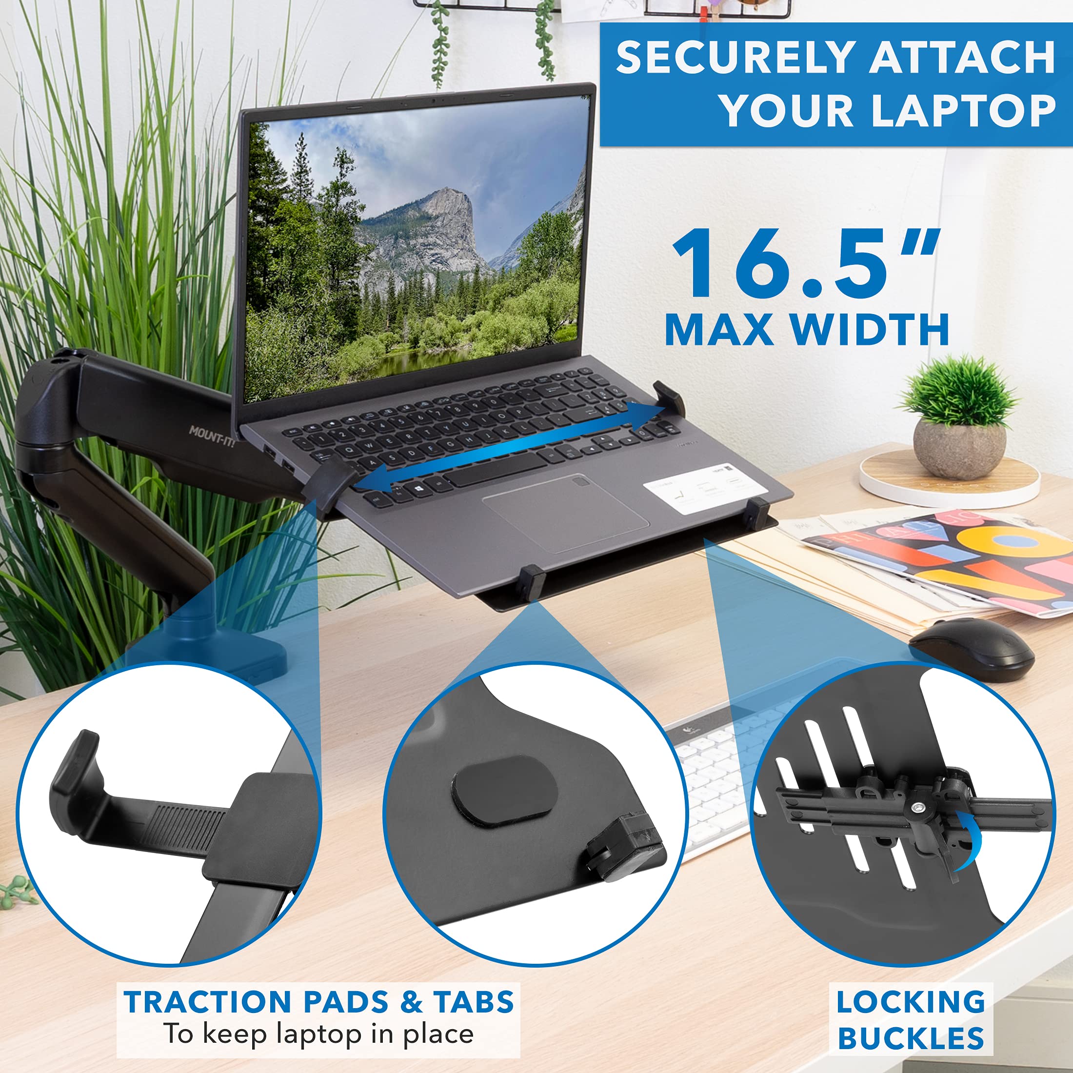 Mount-It! Laptop Desk Arm | Swivel Laptop Stand with Gas Spring Arm | Height Adjustable Laptop Arm Mount for MacBook, Dell, HP & 11-17 Inch Laptops