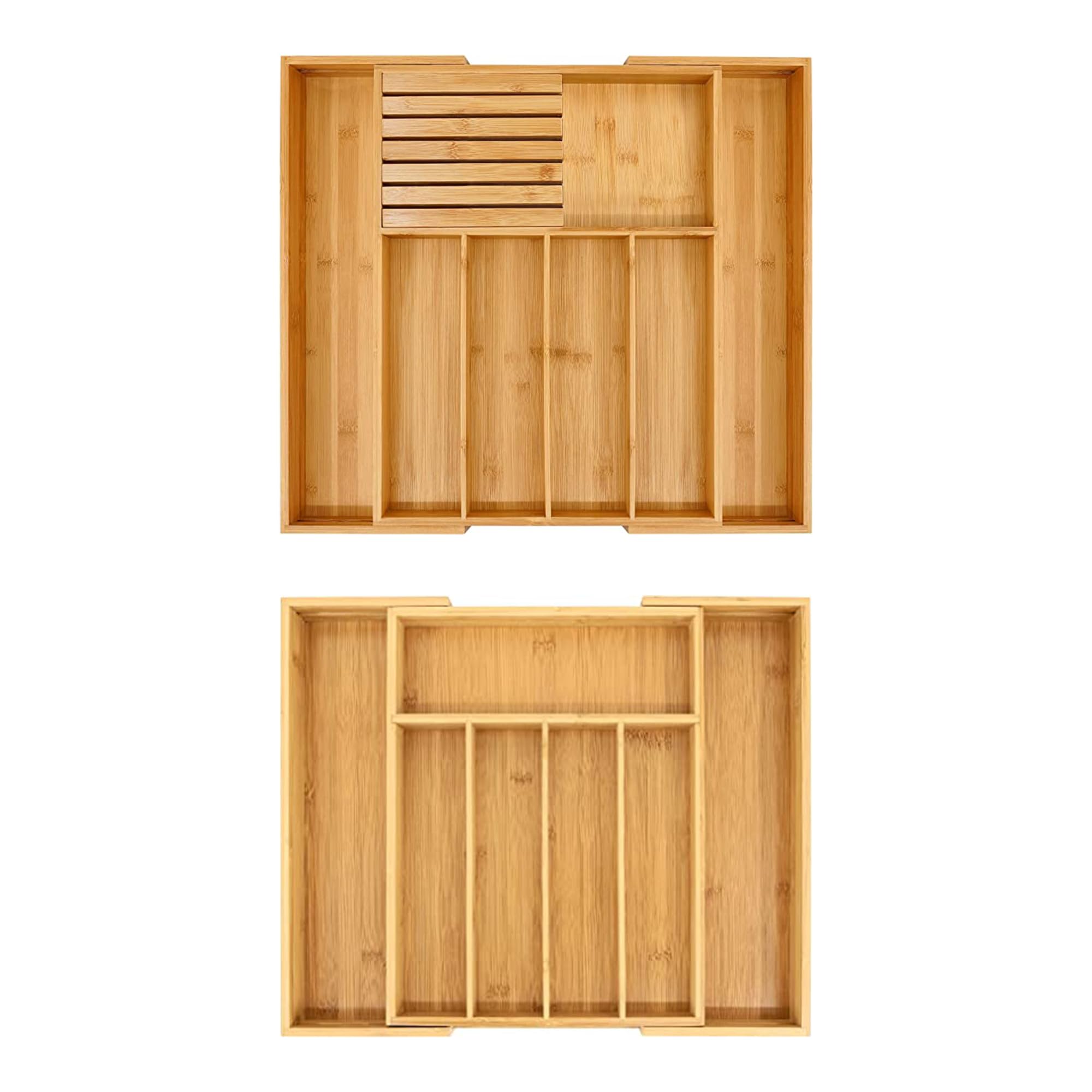 Bamboo Silverware Tray for Drawer, Expandable Utensils Drawer Organizer, Cutlery Dividers, 5-7 Compartments