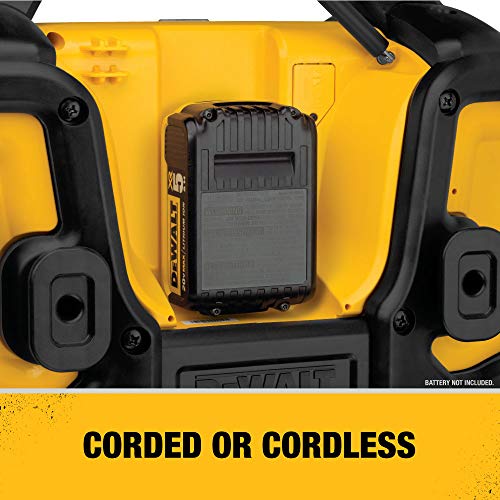 DEWALT 20V MAX Bluetooth Radio, 100 ft Range, Battery and AC Power Cord Included, Portable for Jobsites (DCR025)