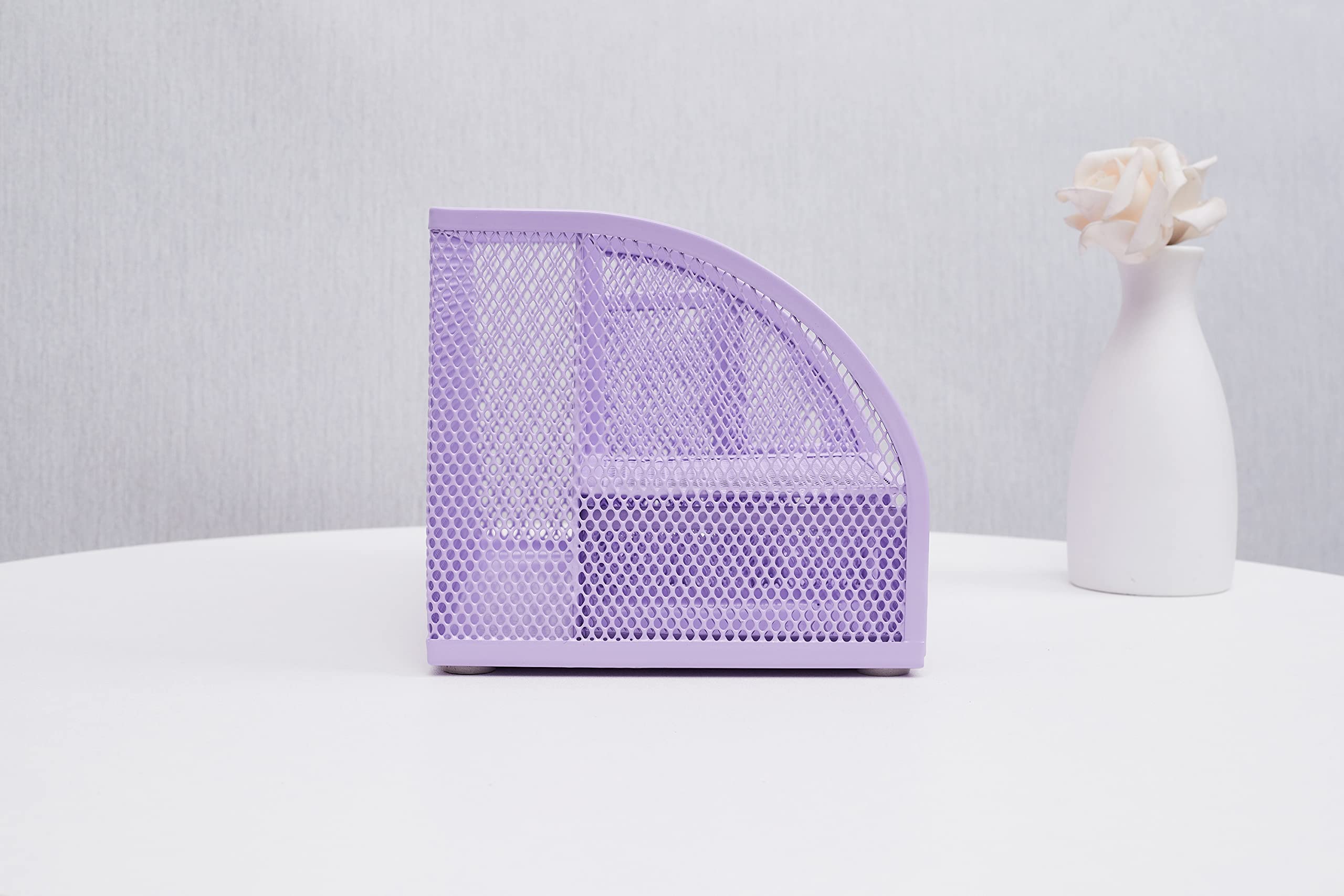 Annova Mesh Desk Organizer Office with 7 Compartments + Drawer/Desk Tidy Candy/Pen Holder/Multifunctional Organizer - Light Purple / Lavender