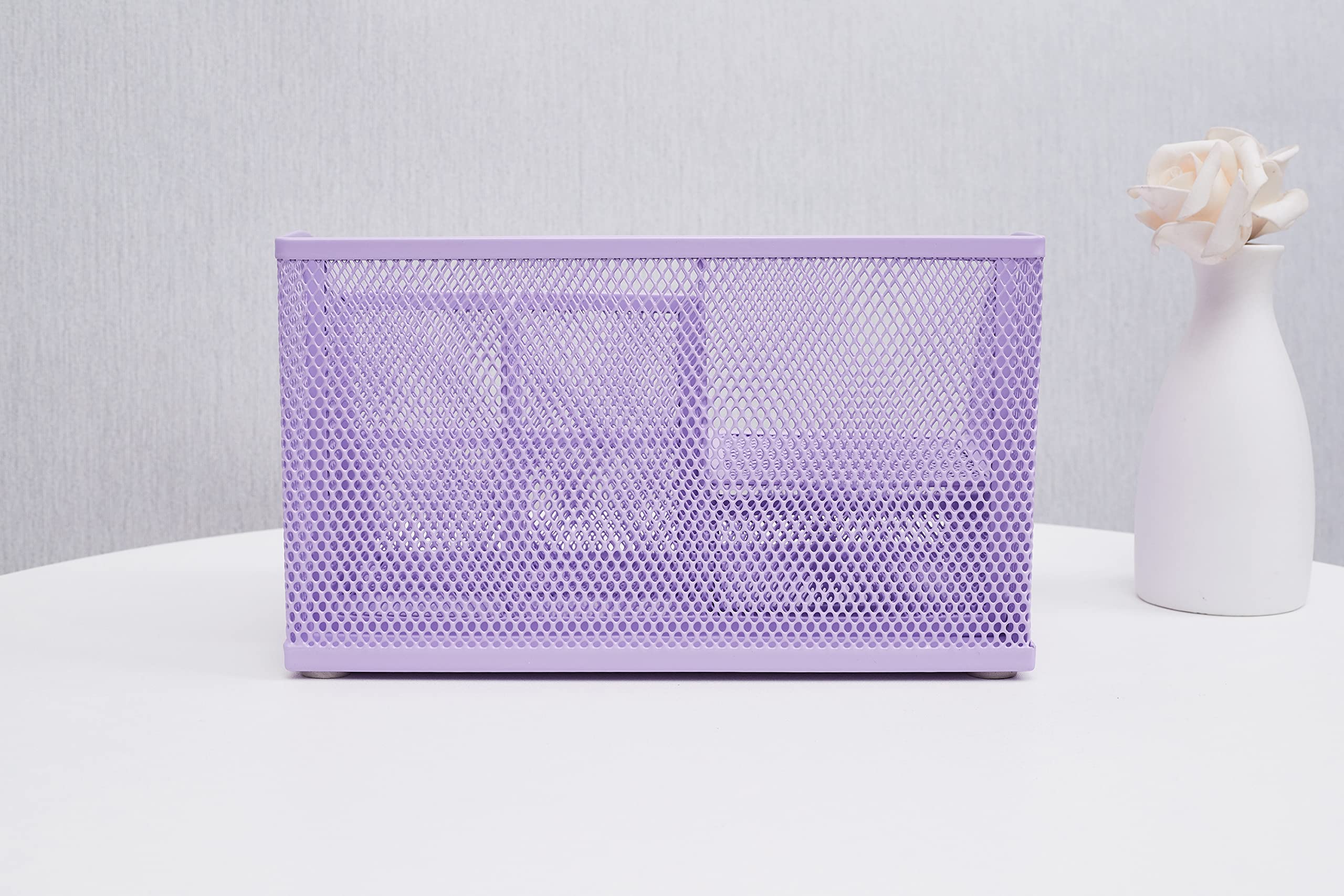 Annova Mesh Desk Organizer Office with 7 Compartments + Drawer/Desk Tidy Candy/Pen Holder/Multifunctional Organizer - Light Purple / Lavender