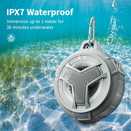 EBODA Shower Bluetooth Speaker, IPX7 Waterproof Portable Floating Speaker with Loud HD Sound, True Wireless Stereo Speaker with LED Light, 24H Play for Shower Pool Beach, Gifts for Men, Women - Gray