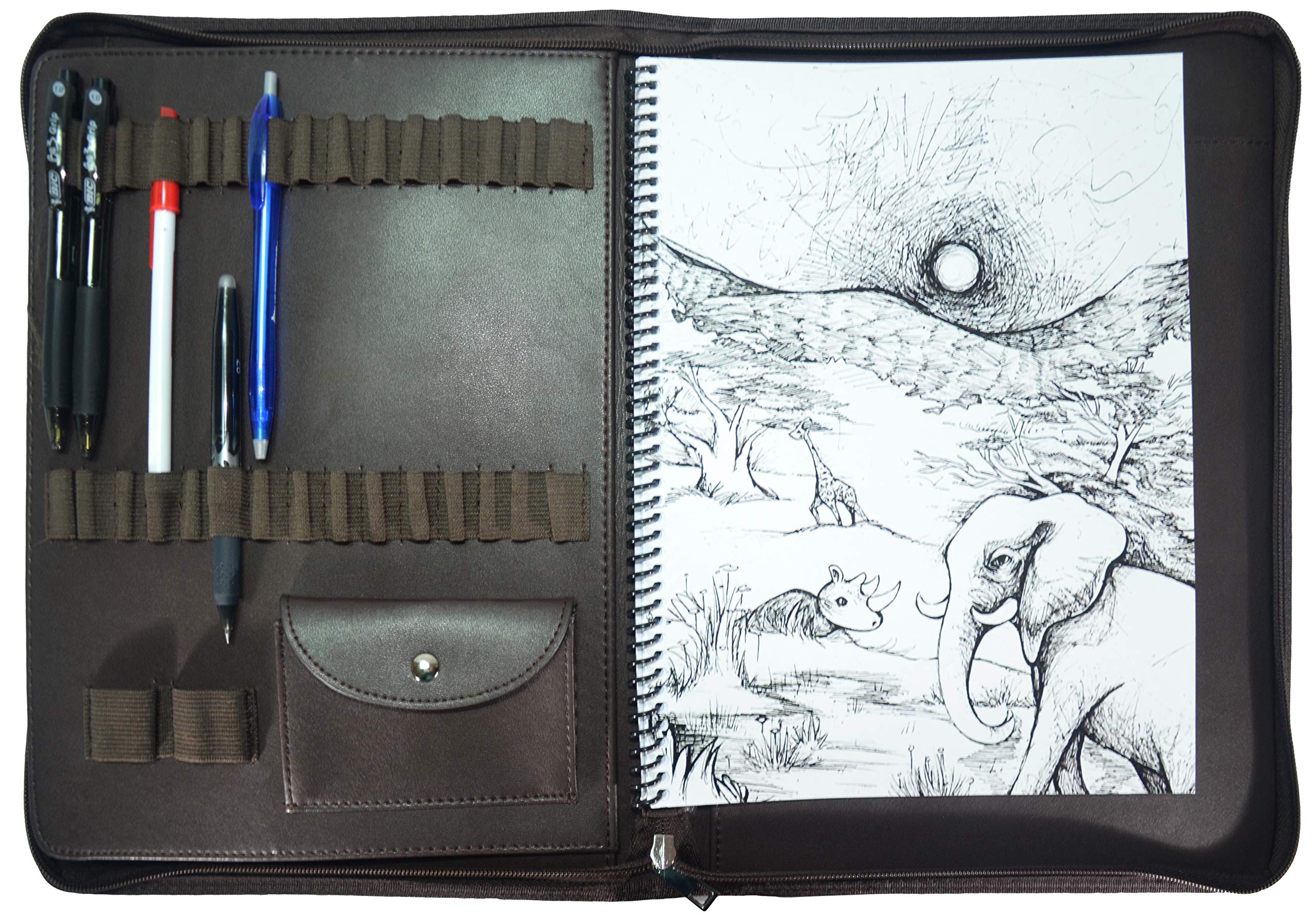 Canvas and Vegan Leather Artist Padfolio by Metier Life | Art Portfolio Organizer and Drawing Pad | Card and Art Material Storage with Included Sketch Book |