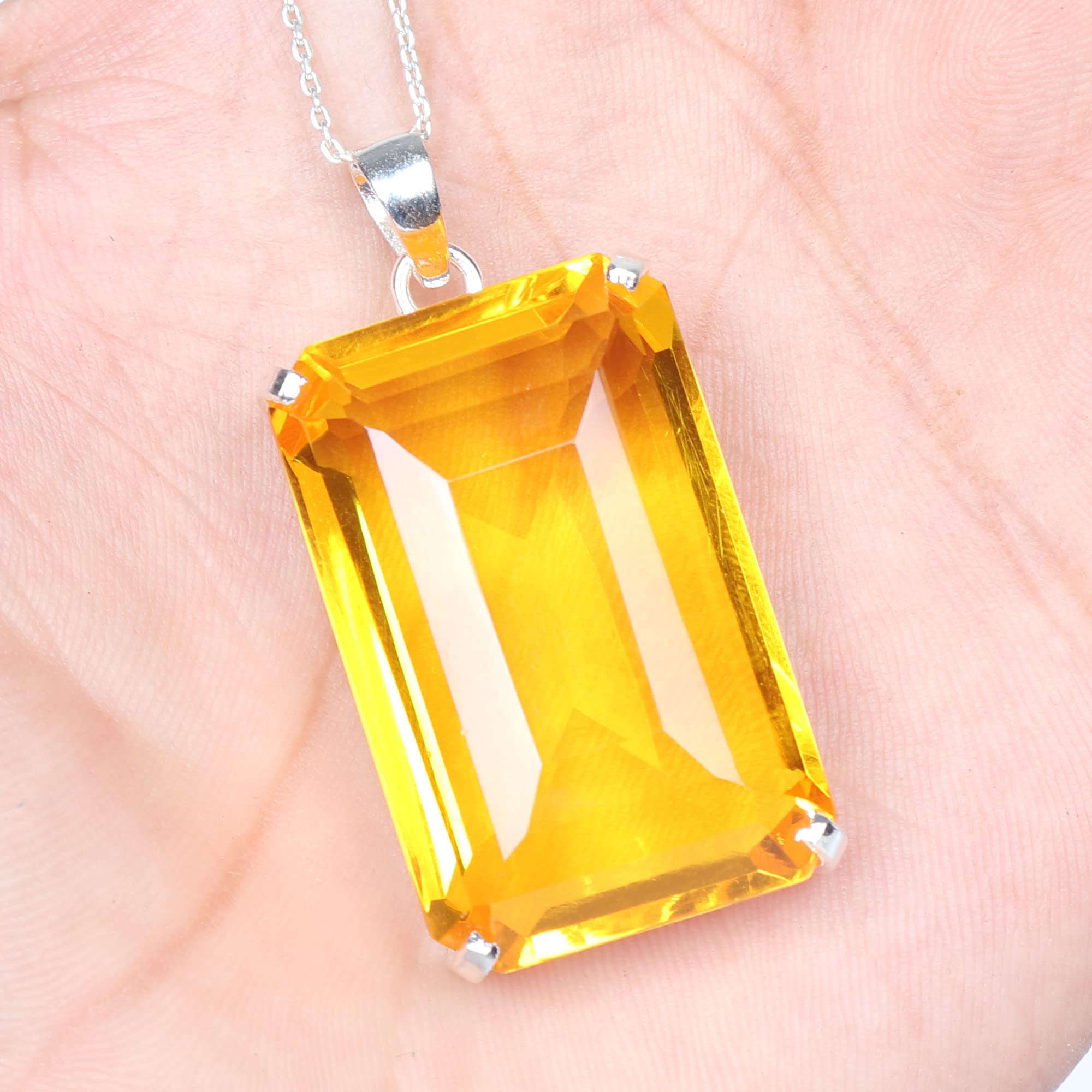 GEMHUB 90 Carat Stunning Yellow Citrine Emerald Cut Gemstone Pendant Without Chain, Handmade 925 Sterling Silver
