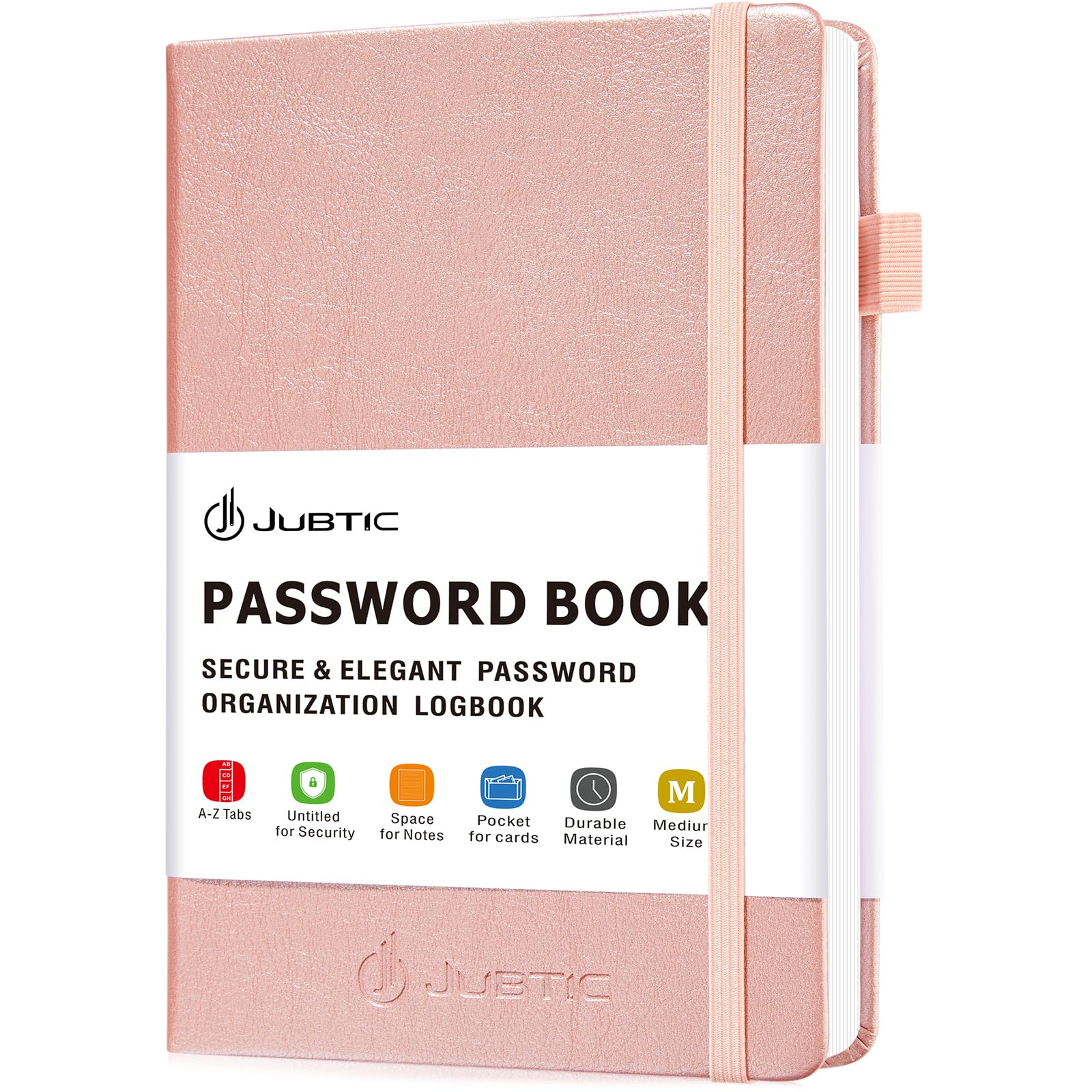 JUBTIC Password Book with Alphabetical Tabs. Medium Size Password Notebook for Internet Website Address Log in Details. Hardcover Password Journal & Organizer for Home Office, Rose Gold
