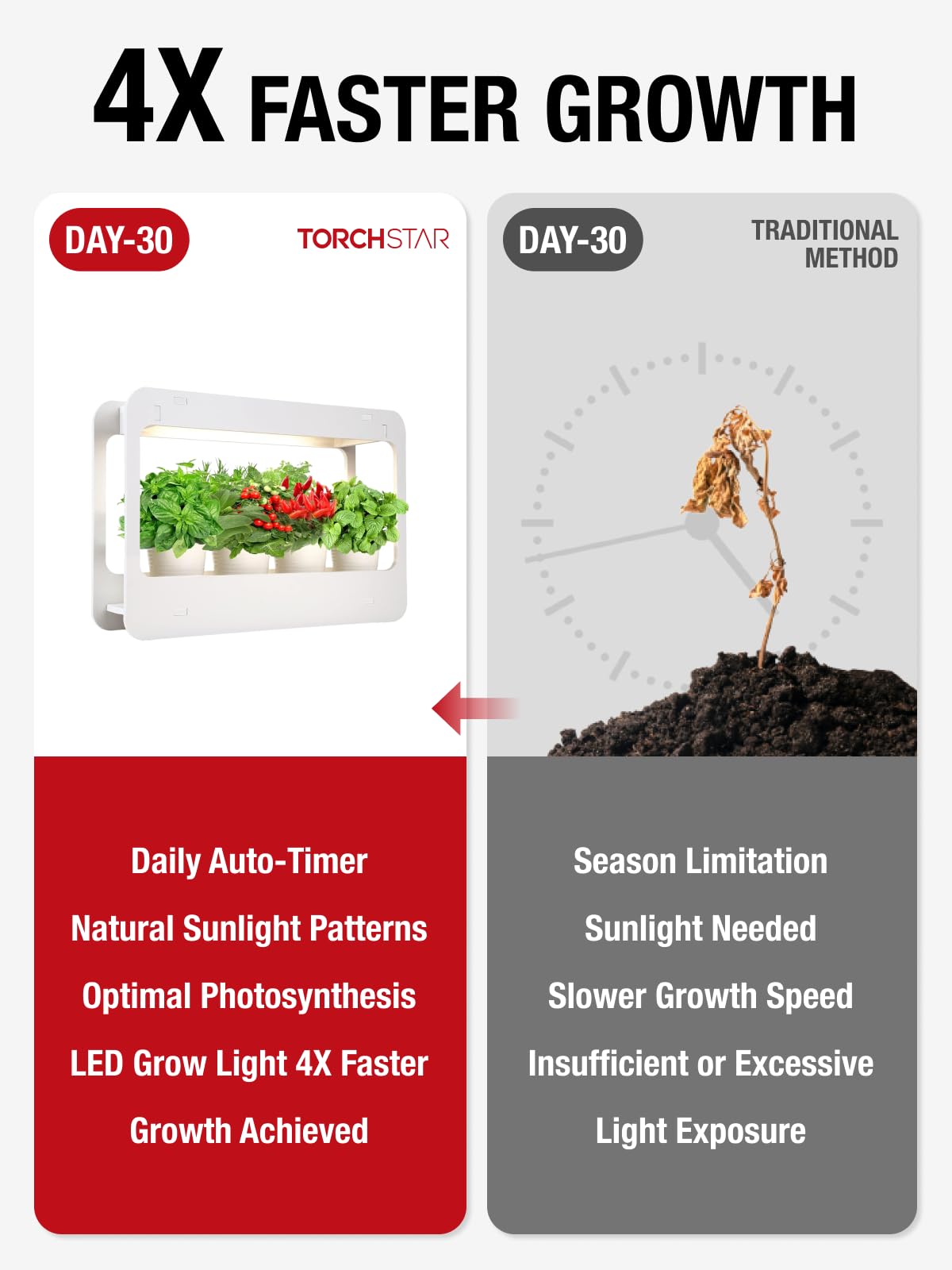 TORCHSTAR LED Indoor Herb Garden, CRI 95+, Herb Grower Light with Timer, Indoor Gardening System, Full Spectrum Light, 24V Garden Kit for Plant Grow Novice, White, 4000K, Pots & Plants Not Included