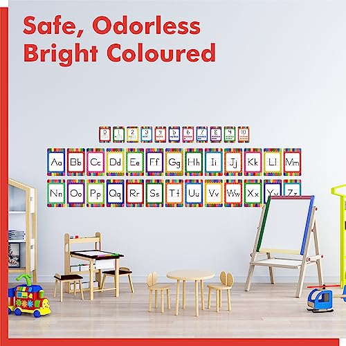 Alphabet Bulletin Board Set, 37 PCS ABC Wall Decorations 26 Upper/Lower Case Letters plus 0-10 Numbers Small Posters for Preschool, Kindergarten Classroom Playroom Bedroom Decorations for Students