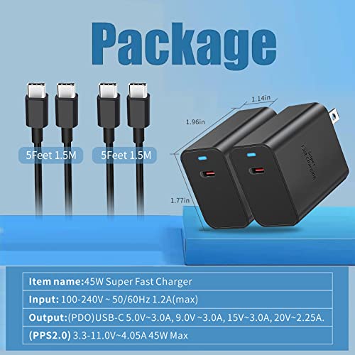 45W USB C Charger,Samsung Super Fast Charging Wall Charger for Samsung S23 Ultra/S23/S23+/S22 Ultra/S22+/Z Fold 4/Z Fold 3 ,Galaxy Tab,S23 Ultra Type C Charger Fast Charging Block & 5FT Cable,2 Pack