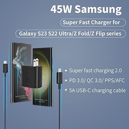 45W USB C Charger,Samsung Super Fast Charging Wall Charger for Samsung S23 Ultra/S23/S23+/S22 Ultra/S22+/Z Fold 4/Z Fold 3 ,Galaxy Tab,S23 Ultra Type C Charger Fast Charging Block & 5FT Cable,2 Pack