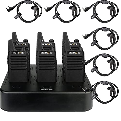 Retevis RT22 Walkie Talkies (6 Pack) with Headset (6 Pack), Rechargeable Hands Free Two Way Radios Bundle RT22 Walkie Talkies Earpiece