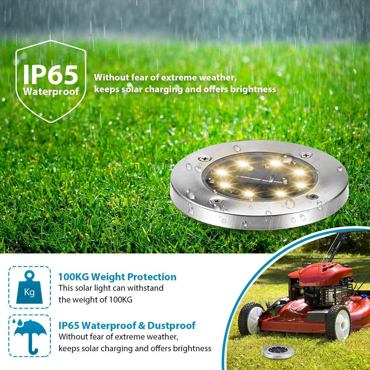 Aogist Solar Ground Lights 12 Packs, 8 LED Solar Garden Lights, Waterproof Outdoor Solar Disk Lights, In-ground Outdoor Landscape Lights for Pathway Yard Walkway Patio Lawn Path (Warm White)