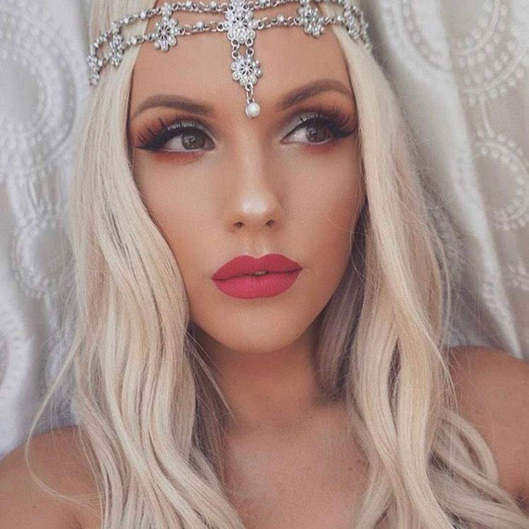 Aceorna Wedding Headbands Chain Floral Head Jewelry Hair Pieces Crystal Pearl Head Chains Headpiece Festival Holloween Costume Bridal Hair Accessories for Women and Girls (Silver)