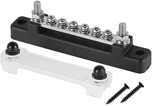 6 Terminal Bus Bar Kit - 150 A BusBar Block, Ground Distribution, 6 Post Power Distribution Terminal Block w/ 6 M4 Screws + 2 Studs Set, for Caravan Car Boat Marine Caravan RV