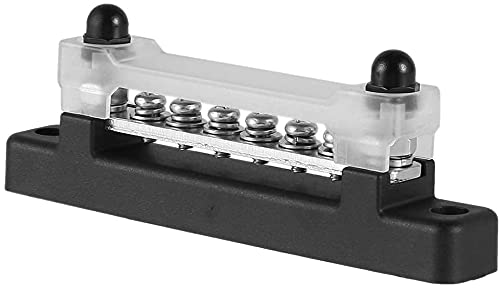 6 Terminal Bus Bar Kit - 150 A BusBar Block, Ground Distribution, 6 Post Power Distribution Terminal Block w/ 6 M4 Screws + 2 Studs Set, for Caravan Car Boat Marine Caravan RV
