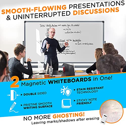 Zenguin Mobile Whiteboard β Easel Style Dry Erase Board w Locking Wheels - Double Sided Magnetic Easel Board - Adjustable Height Rolling Whiteboard - Portable Whiteboard w Accessories (48x36, Gray)