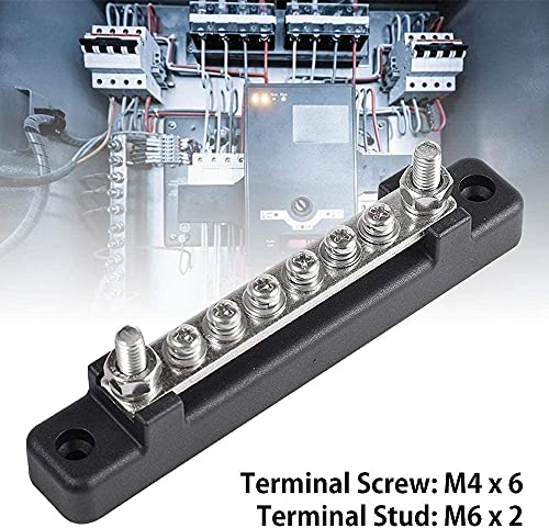 6 Terminal Bus Bar Kit - 150 A BusBar Block, Ground Distribution, 6 Post Power Distribution Terminal Block w/ 6 M4 Screws + 2 Studs Set, for Caravan Car Boat Marine Caravan RV
