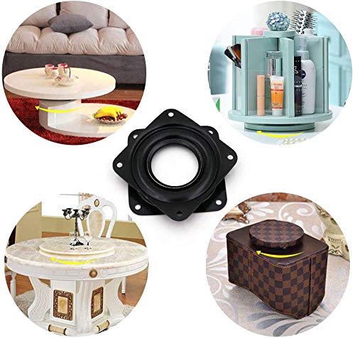 4 Pcs Square Rotating Swivel Plate,Lazy Susan Turntable Bearing with Steel Ball Bearings for Bar Stools,Chairs,Stools - 360 Degrees Black Rotating Tray