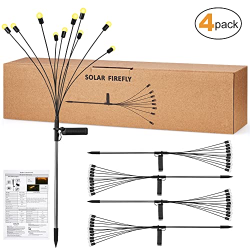 Solar Garden Lights - Wind Dance Solar Lights,10LED-4pack Solar Firefly Lights Solar Swaying Lights, Sway by Wind, Solar Lights Outdoor Waterproof, Decorative Lights Yard Patio Pathway Decoration