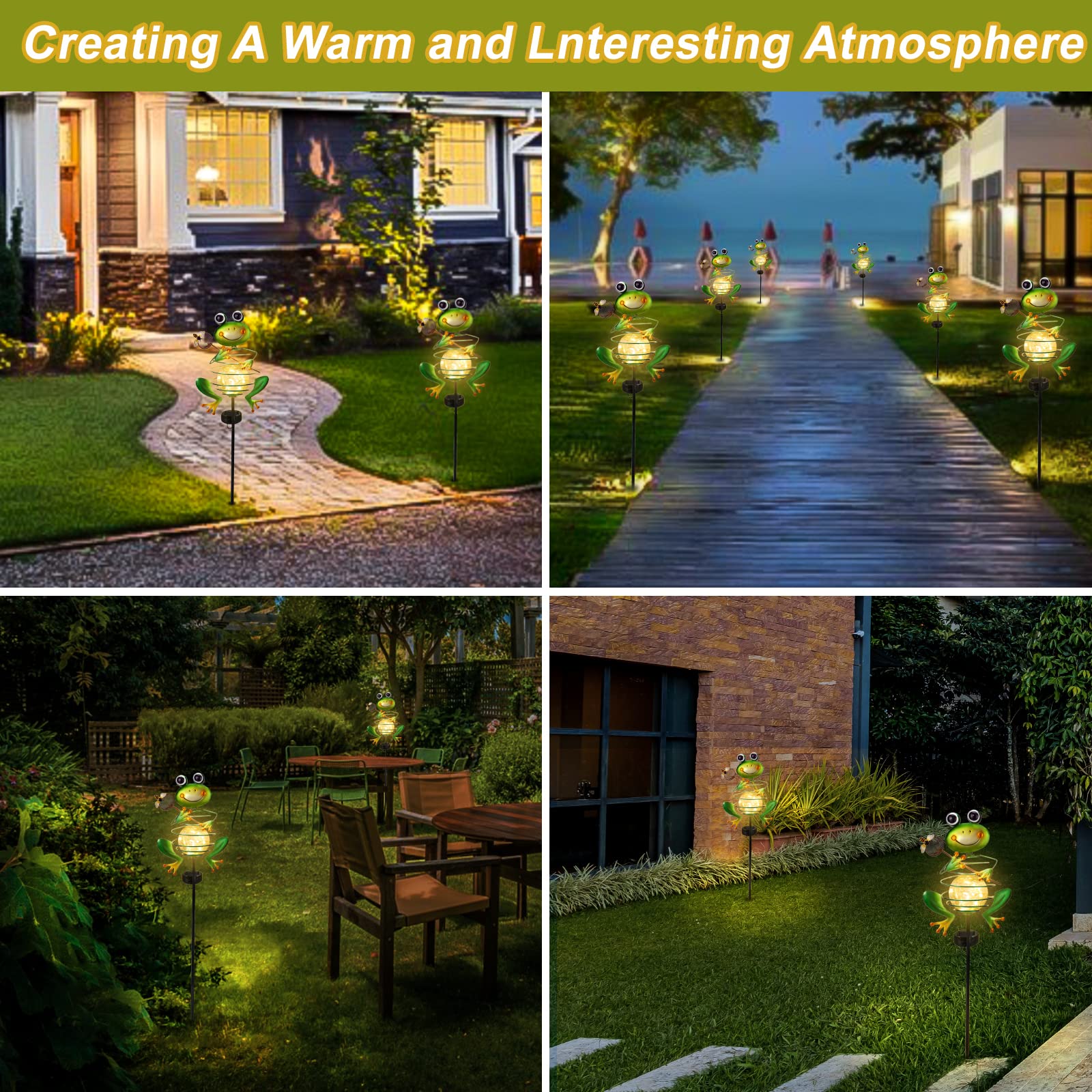 HEDAQI Frog Solar Garden Light, Metal Stake Light Crackle Glass Waterproof Globe Outdoor Decoration, Solar Power LED Light for Garden, Lawn, Patio, Pathway Decor