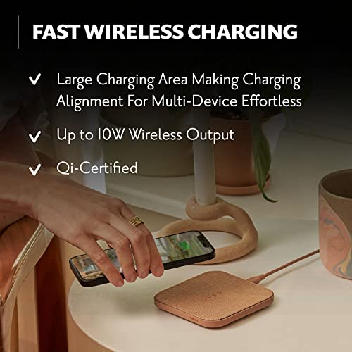 Courant Catch:1 Essentials - Belgian Linen Wireless Charging Pad - Qi-Certified - Compatible with iPhone 14, 13, 12, 11, X, SE, Samsung Galaxy S23, S22, S21, S20, Note, AirPods, AirPods Pro (Natural)