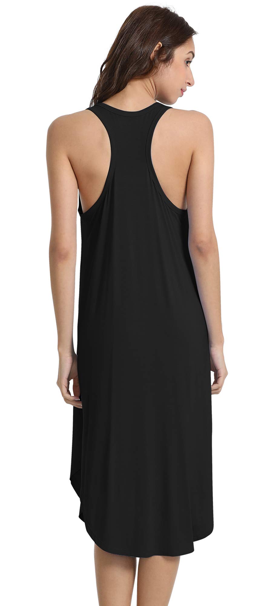 WiWi Soft Bamboo Viscose Nightgowns for Women Sleeveless Racerback Nightgown Plus Size Pajamas Sleepshirts S-4X, Black, Small