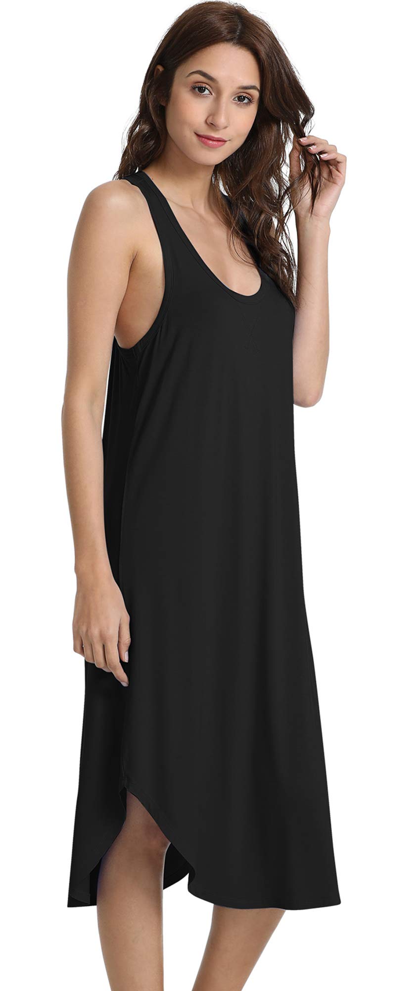 WiWi Soft Bamboo Viscose Nightgowns for Women Sleeveless Racerback Nightgown Plus Size Pajamas Sleepshirts S-4X, Black, Small