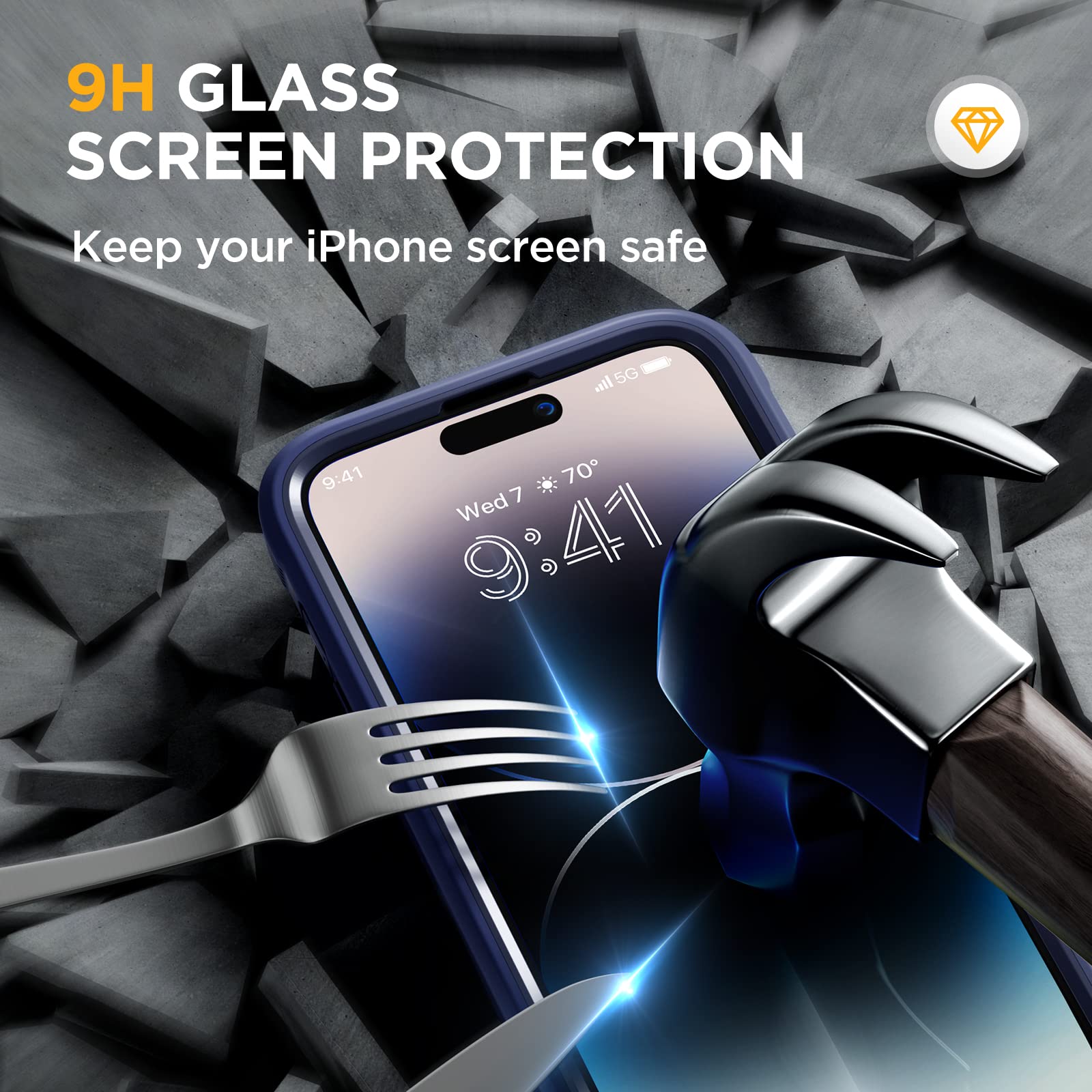 Miracase Magnetic for iPhone 14 Pro Case, [Compatible with MagSafe] [Built-in Tempered Glass Screen Protector] Full-Body Rugged Protective Case with Camera Lens Protector, Gem Blue