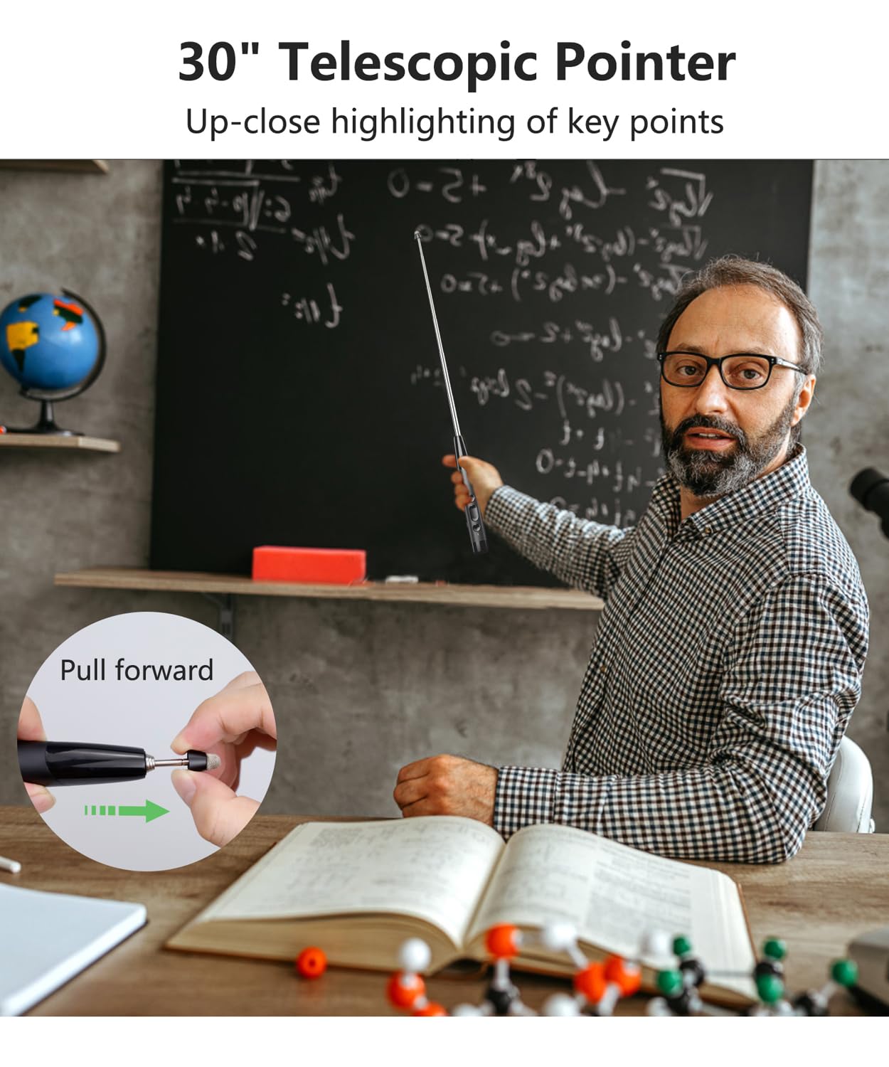 Miritz 4-in-1 Wireless Presenter Clicker with Telescopic Pointer, Presentation Clicker, Stylus Pen - USB Dongle Plug and Play, Rechargeable - Compatible with Smart Board, PC, Laptop, Mac