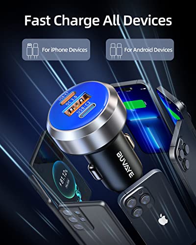 USB C Car Charger, 65W 3-Port Super Fast Car Charger Adapter, PD & QC 3.0 Type C Cigarette Lighter USB Charger, USB C Car Phone Charger Adapter for iPhone 14 Pro Max/13, Samsung Galaxy, Google Pixel