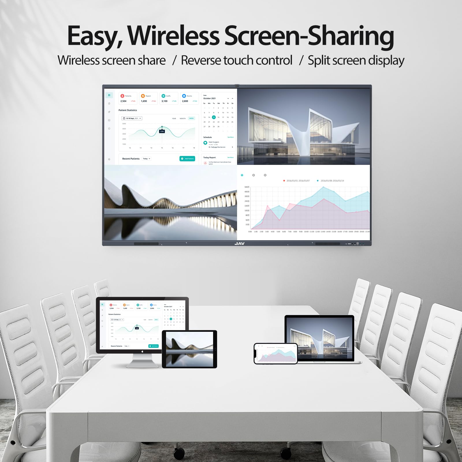 JAV Smart Board 75" Interactive Whiteboard 4K Touchscreen, Digital Presentation Electronic Smart Whiteboard Built-in Camera for Classroom Home Office Studio (Wall Mount Included)
