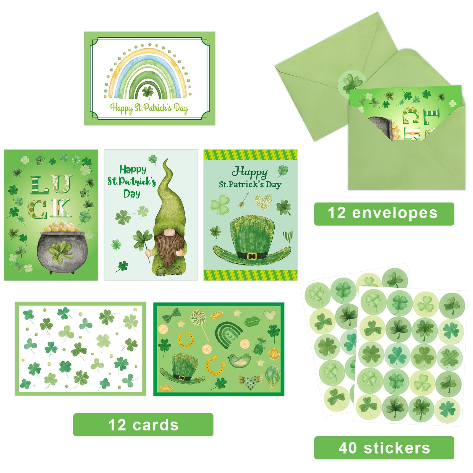 ceiba tree Happy St. Patrick's Day Cards 12 Pack Assorted Greeting Notes Cards with Envelopes