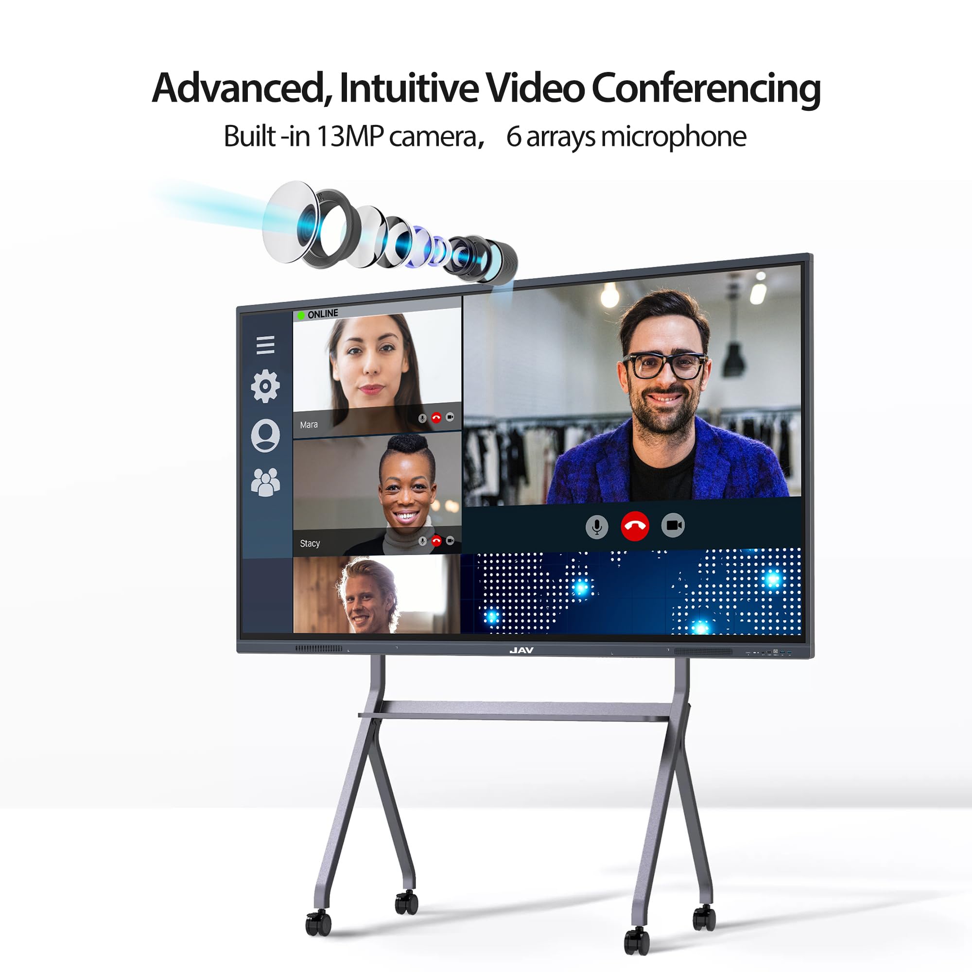 JAV Smart Board 75" Interactive Whiteboard 4K Touchscreen, Digital Presentation Electronic Smart Whiteboard Built-in Camera for Classroom Home Office Studio (Wall Mount Included)