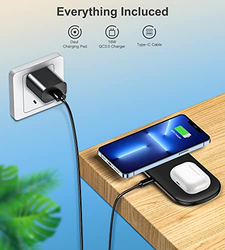 Dual Wireless Charger, GuMosh Wireless Charging Pad for Multiple Devices, Fast Wireless Charging Mat for iPhone 14 13 12 11 Pro Max/14 Plus/Mini, Galaxy S22/S21/S20, Airpods 3/2/Pro,Qi-Enabled Phones