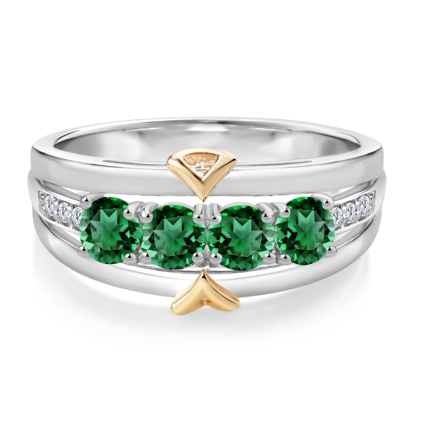 Gem Stone King 4-Stone Gemstone Birthstone and Lab Grown Diamond Wedding Band Ring For Women | 925 Silver and 10K Yellow Gold | Available In Size 5, 6, 7, 8, 9