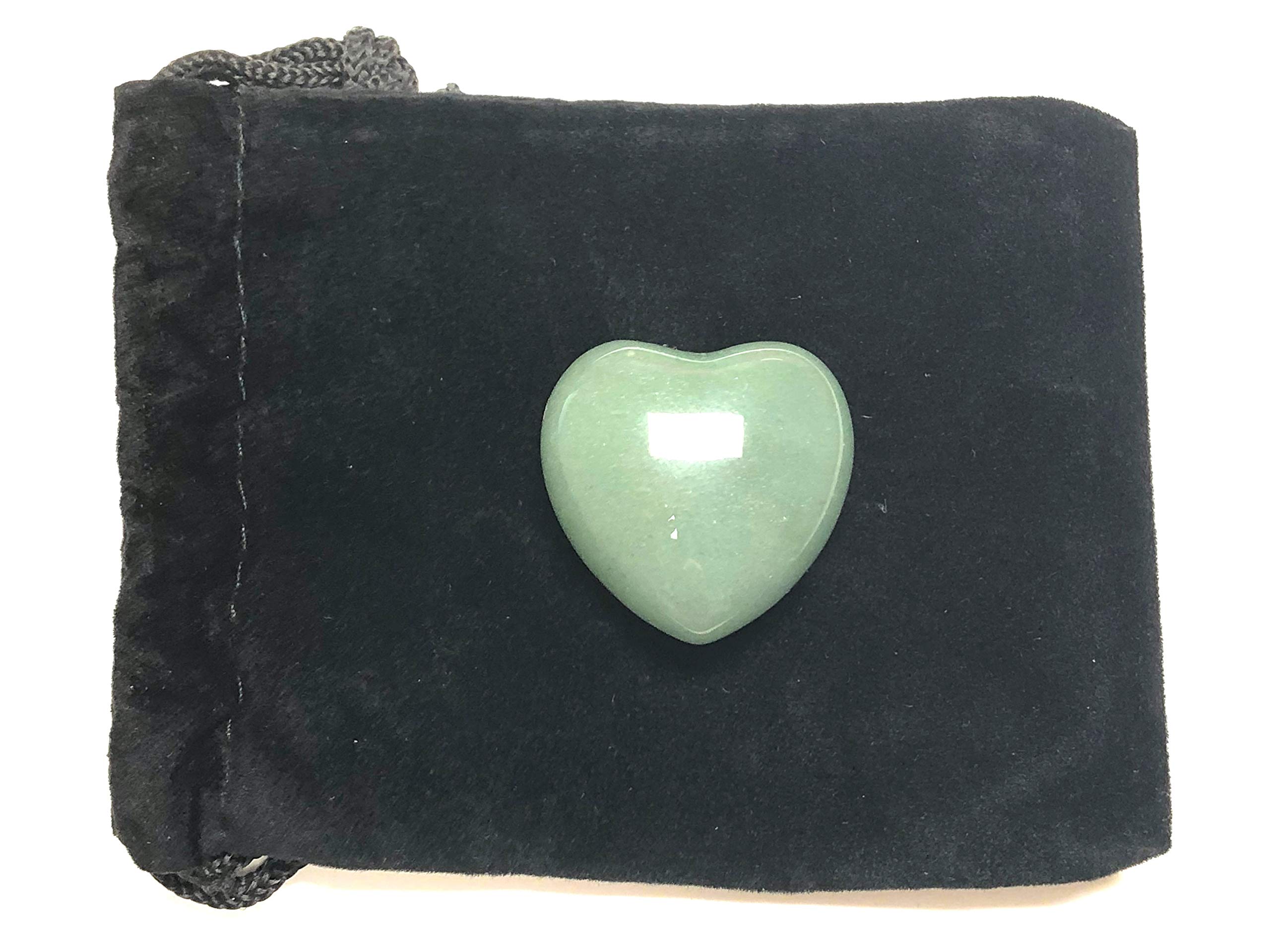 Zentron Crystal Collection 30MM All Natural Polished Pocket Gemstone Crystal Puff Heart and Velvet Pouch (Green Aventurine)