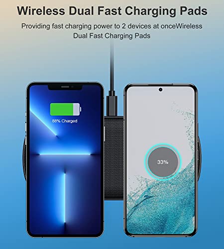 Dual Wireless Charger, GuMosh Wireless Charging Pad for Multiple Devices, Fast Wireless Charging Mat for iPhone 14 13 12 11 Pro Max/14 Plus/Mini, Galaxy S22/S21/S20, Airpods 3/2/Pro,Qi-Enabled Phones