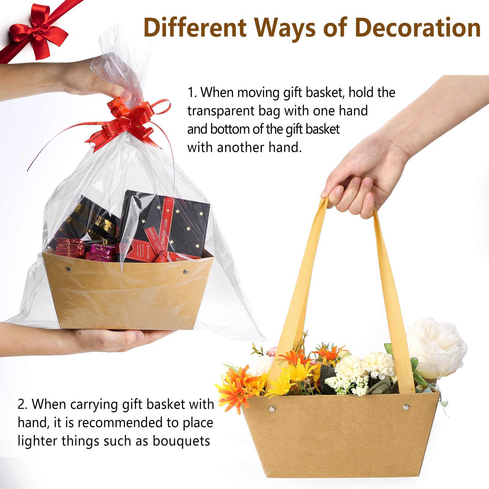 Aoibrloy Basket for Gifts Empty, Kraft Basket With Handles Gift Basket Kit With 5 Empty Gift Baskets, 5 Bags and 5 Bows, Gift Packages for Valentine's Day, Wedding, Birthday Party Gift Wrapping