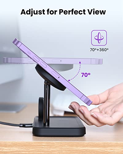 Wireless Charger for Magsafe, GEEKERA 3 in 1 Magnetic Wireless Charging Station for iPhone 14/13/12/Pro/Max/mini, Apple Watch 8/7/6/5/4/3/2/SE/Ultra, AirPods 3/2/Pro with QC 3.0 18W Adapter, Black