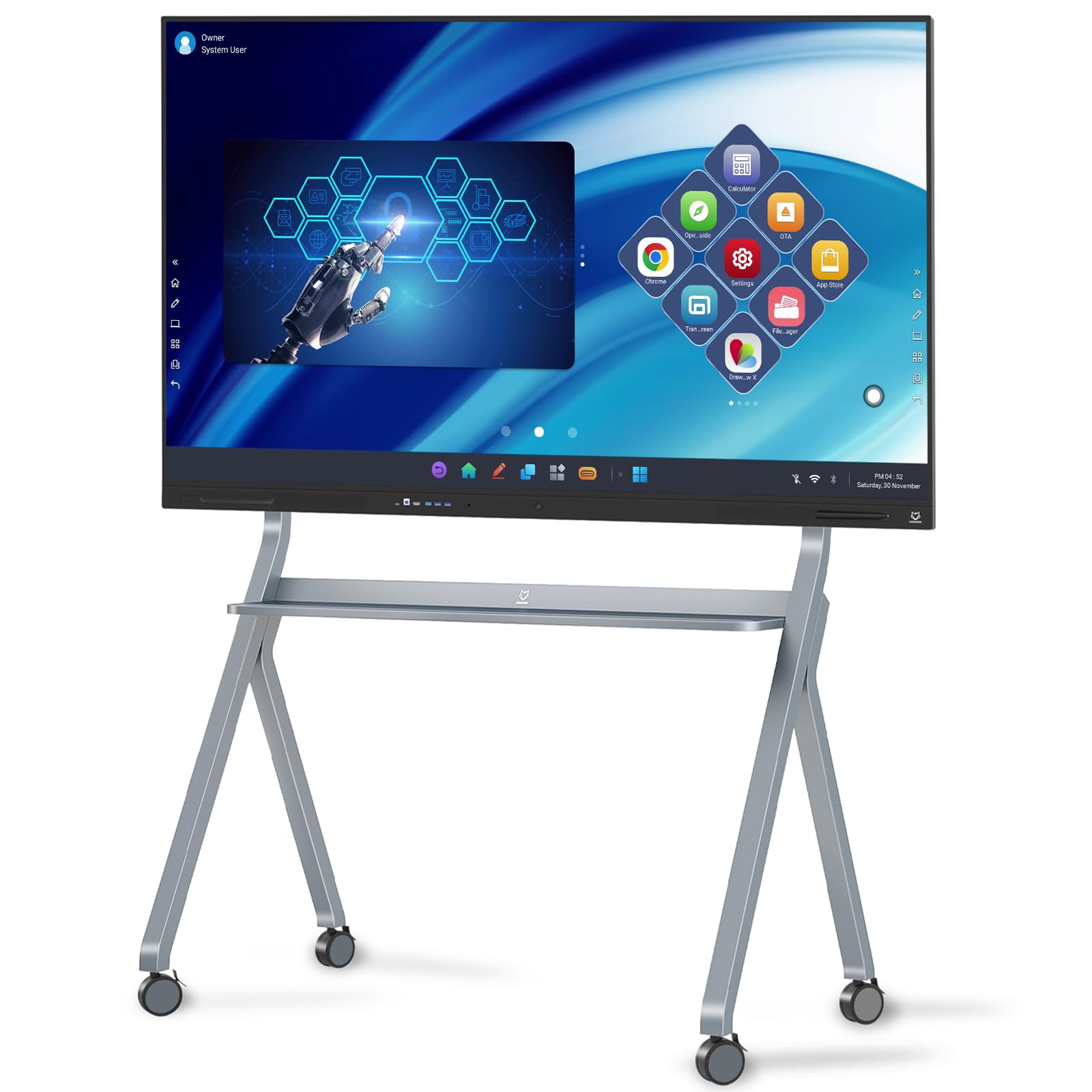 LINGHUFOX 75 Inch Smart Board, 4K UHD Touch Screen Digital Whiteboard with Open App Ecosystem, All-in-One Electronic Interactive Whiteboard for Classroom Office Home(Board+Movable Stand+Wall Mount)